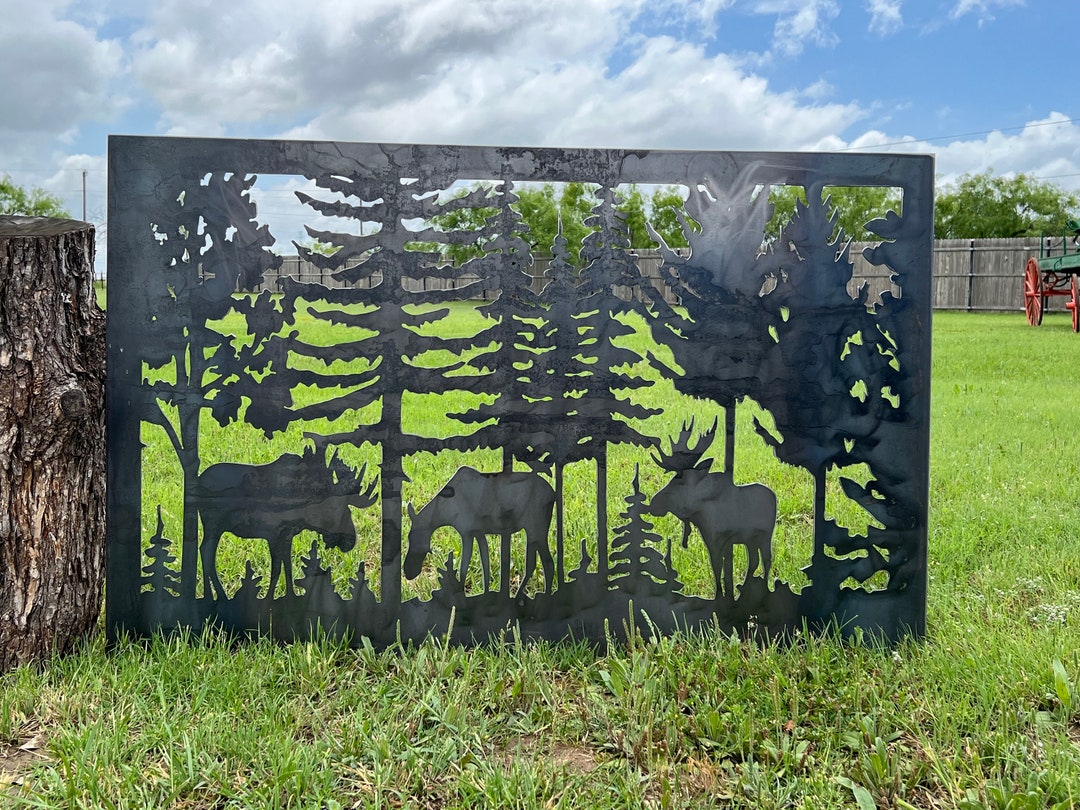 Decorative Rustic Metal Panel, Metal Panel Insert, Wildlife Scenery ...
