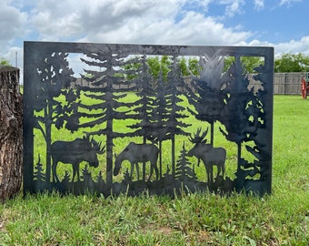 Decorative Rustic Metal Panel, Metal Panel Insert, Wildlife Scenery ...