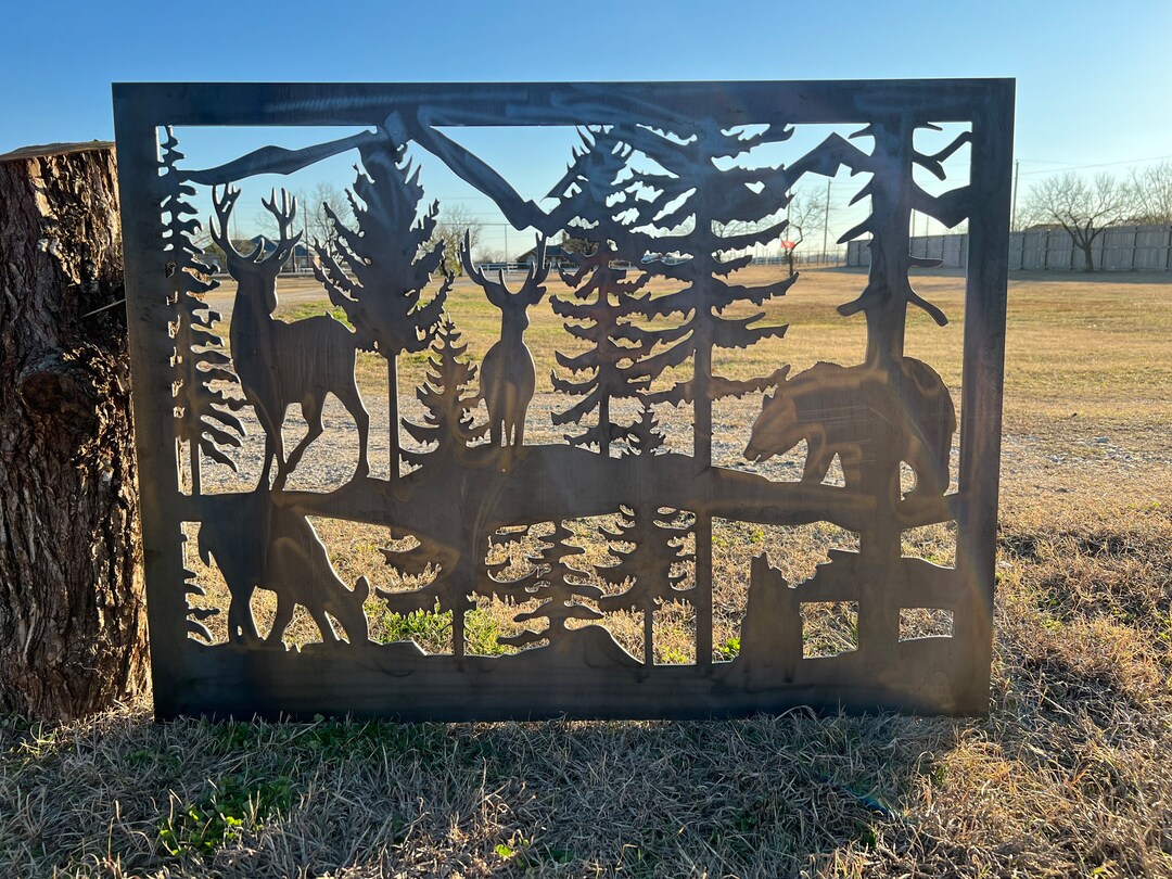 Decorative Rustic Metal Panel, Metal Panel Insert, Wildlife Scenery ...