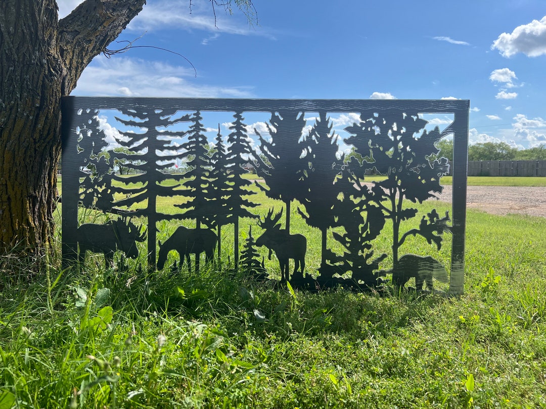 Decorative Rustic Metal Panel, Metal Panel Insert, Wildlife Scenery ...