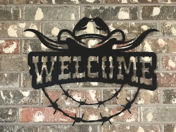 Metal Welcome Sign Cowboy Hat Welcome Sign | Etsy