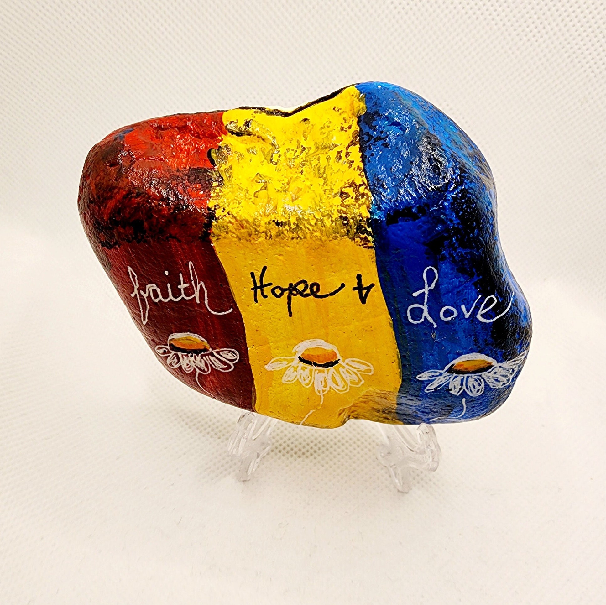 Painted Rock, Rejoice/faith Hope Love, Painted Stone, Rock Art, Painted ...