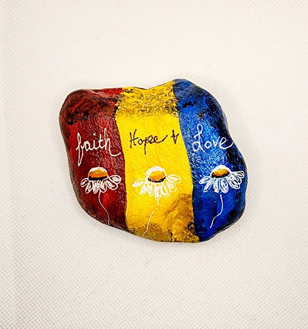 Painted Rock, Rejoice/faith Hope Love, Painted Stone, Rock Art, Painted ...
