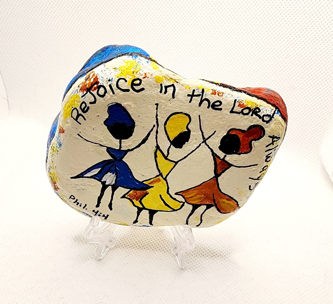 Painted Rock, Rejoice/faith Hope Love, Painted Stone, Rock Art, Painted ...