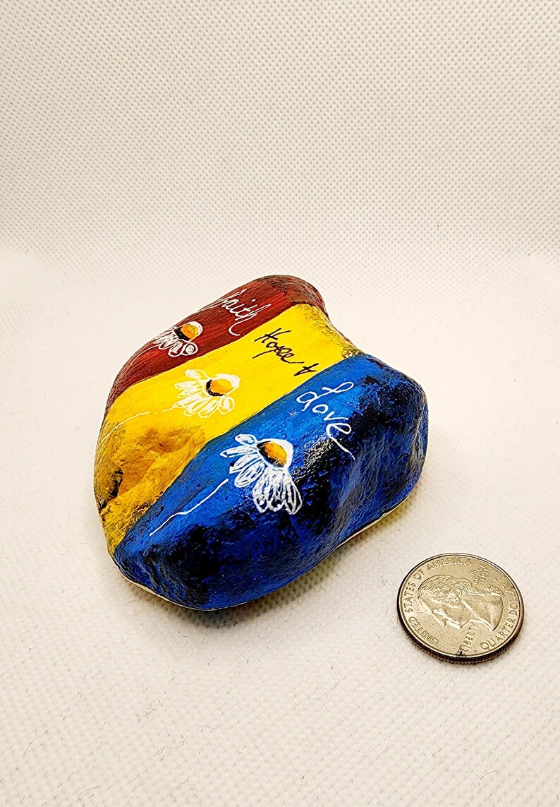 Painted Rock, Rejoice/faith Hope Love, Painted Stone, Rock Art, Painted ...