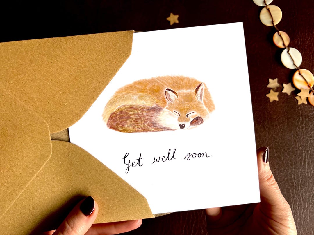 Buy Get Well Soon Card, Sleeping Fox Design, Handmade Greeting Card ...