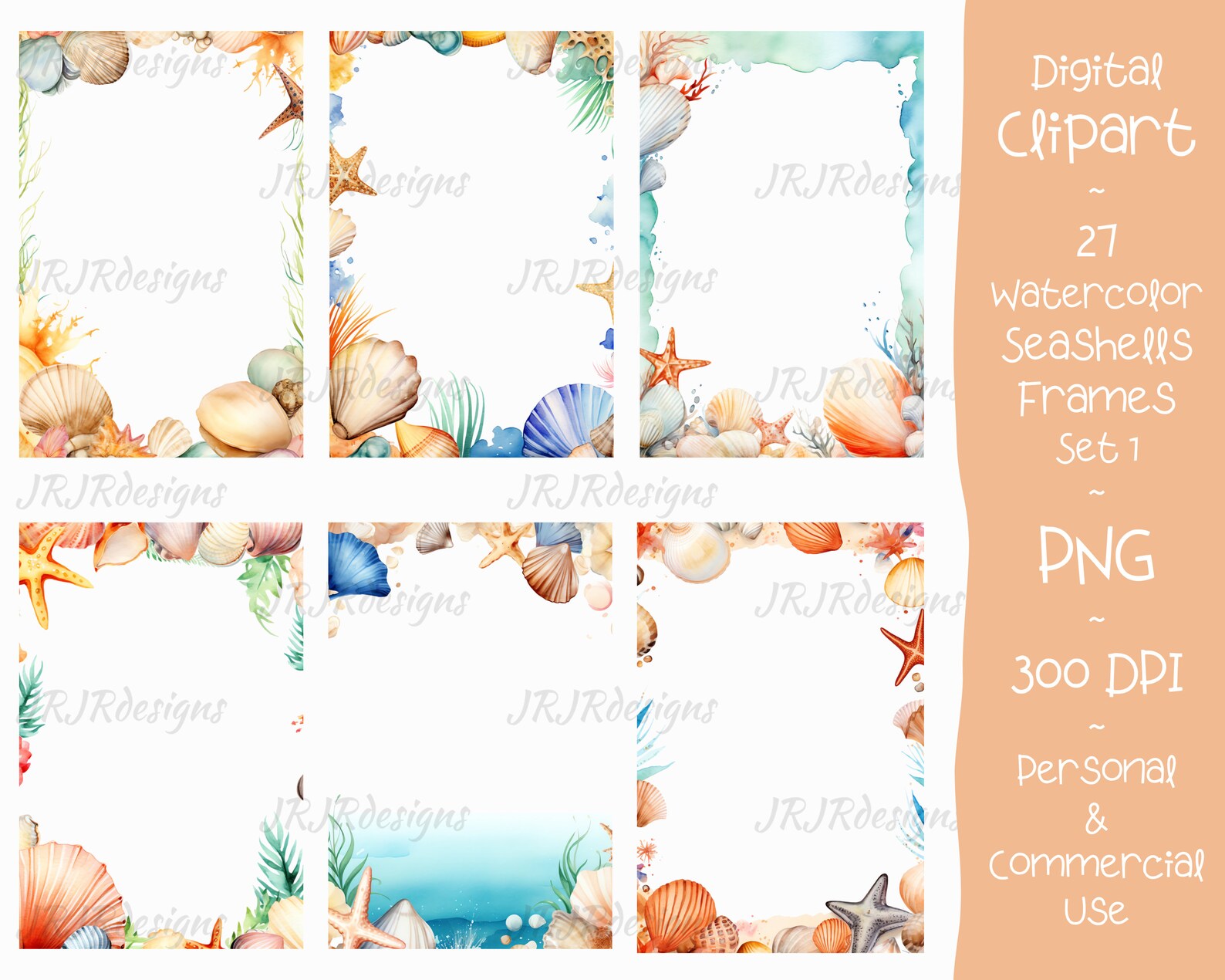 27 Seashells Frames Clipart Bundle | Aspect Ratio 2:3 | 300 DPI ...