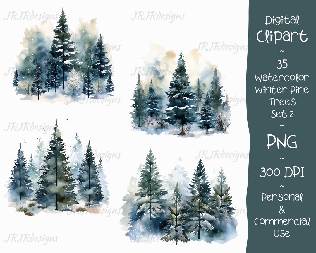 35 Winter Pine Trees Clipart Bundle | Watercolor | 300 DPI | Nature ...
