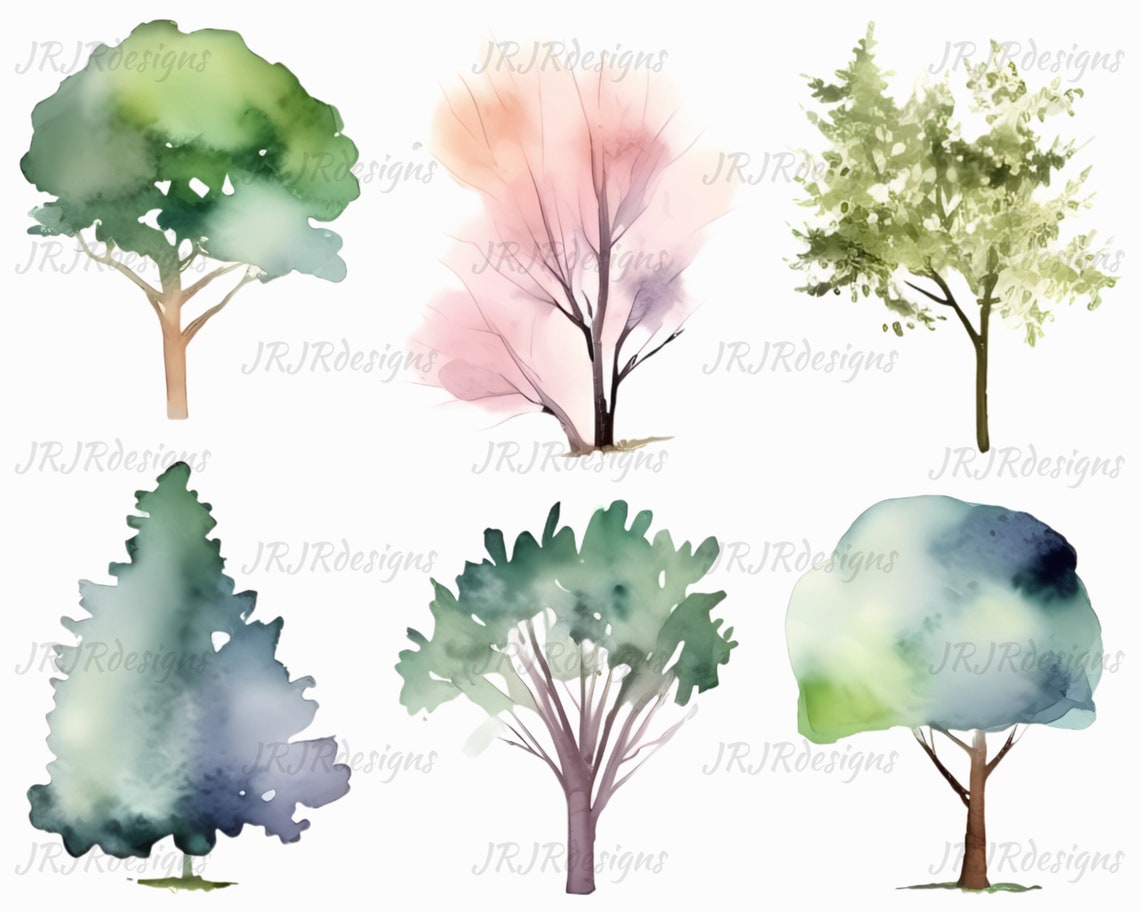 26 Woodland Trees Clipart Bundle | 300 DPI | Watercolor Forest Trees ...