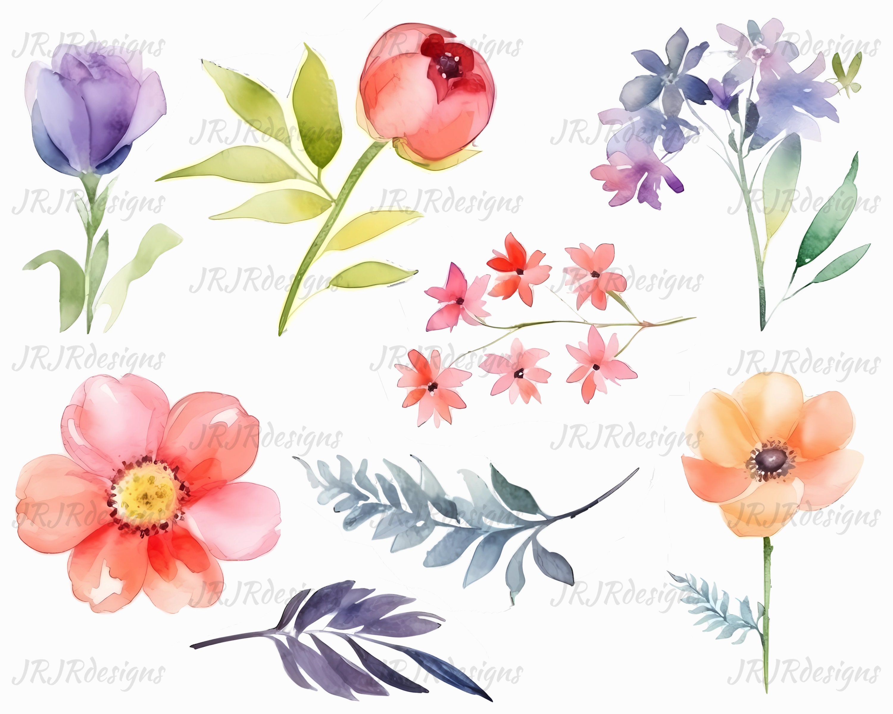 43 Mother's Day Flowers Clipart Bundle 300 DPI Bright Watercolor Spring ...