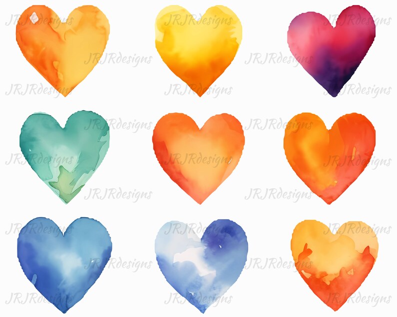45 Rainbow Hearts Clipart Bundle Watercolor 300 DPI Love Valentine's ...