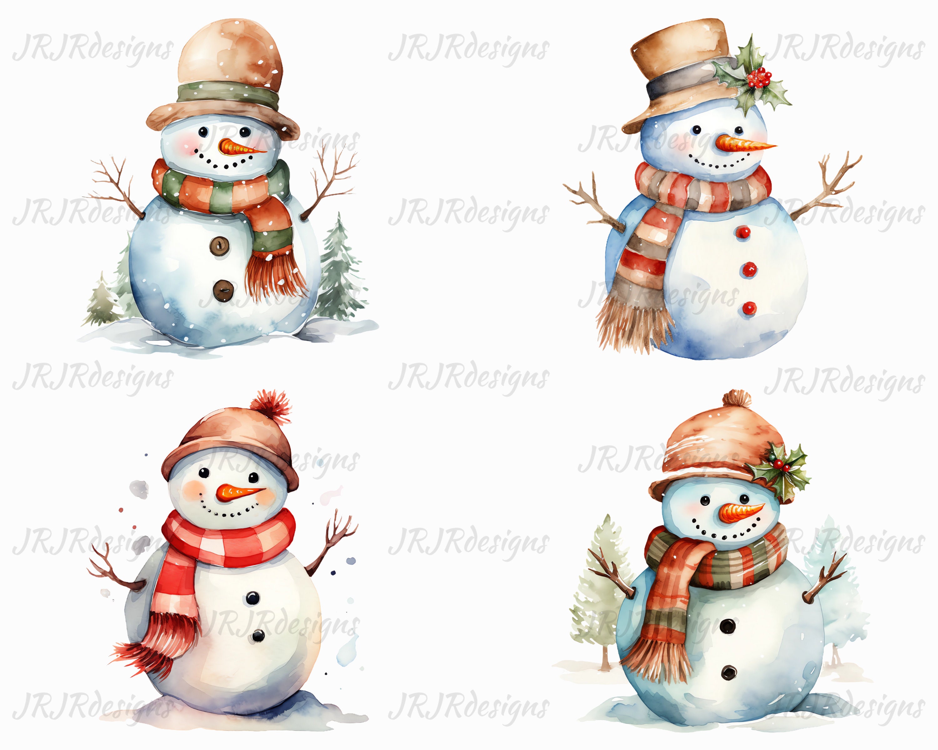 25 Snowmen Clipart Bundle 300 DPI Watercolor Frosty the Snowman Winter ...