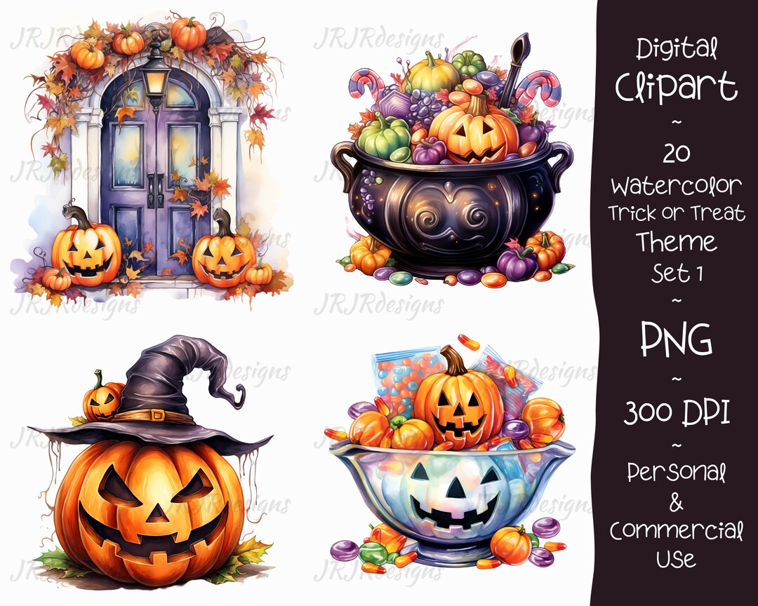 20 Trick or Treat Theme Clipart Bundle | 300 DPI | Watercolor ...