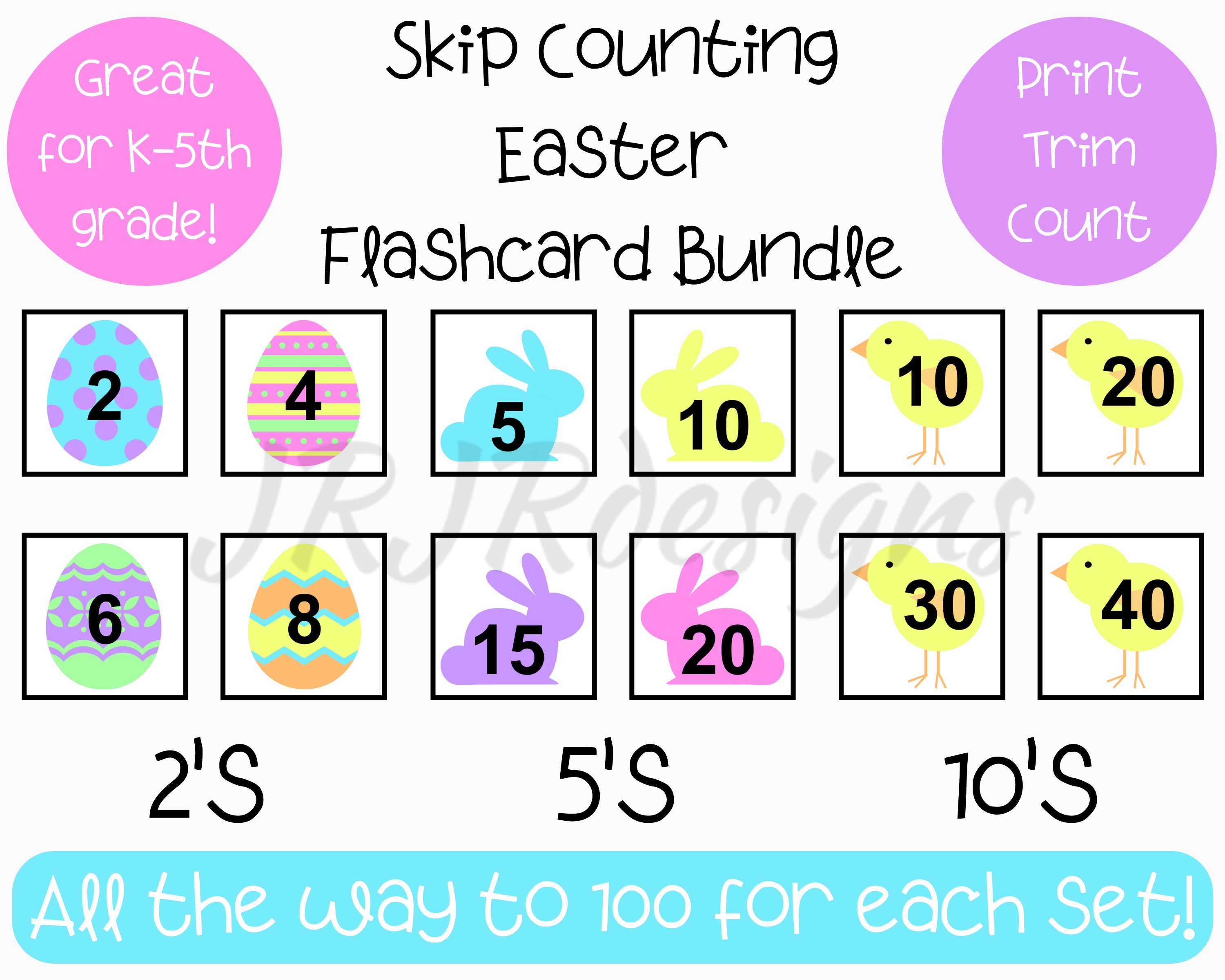 Skip Counting Easter Flashcard Bundle | Count by 2's 5's 10's | Math ...