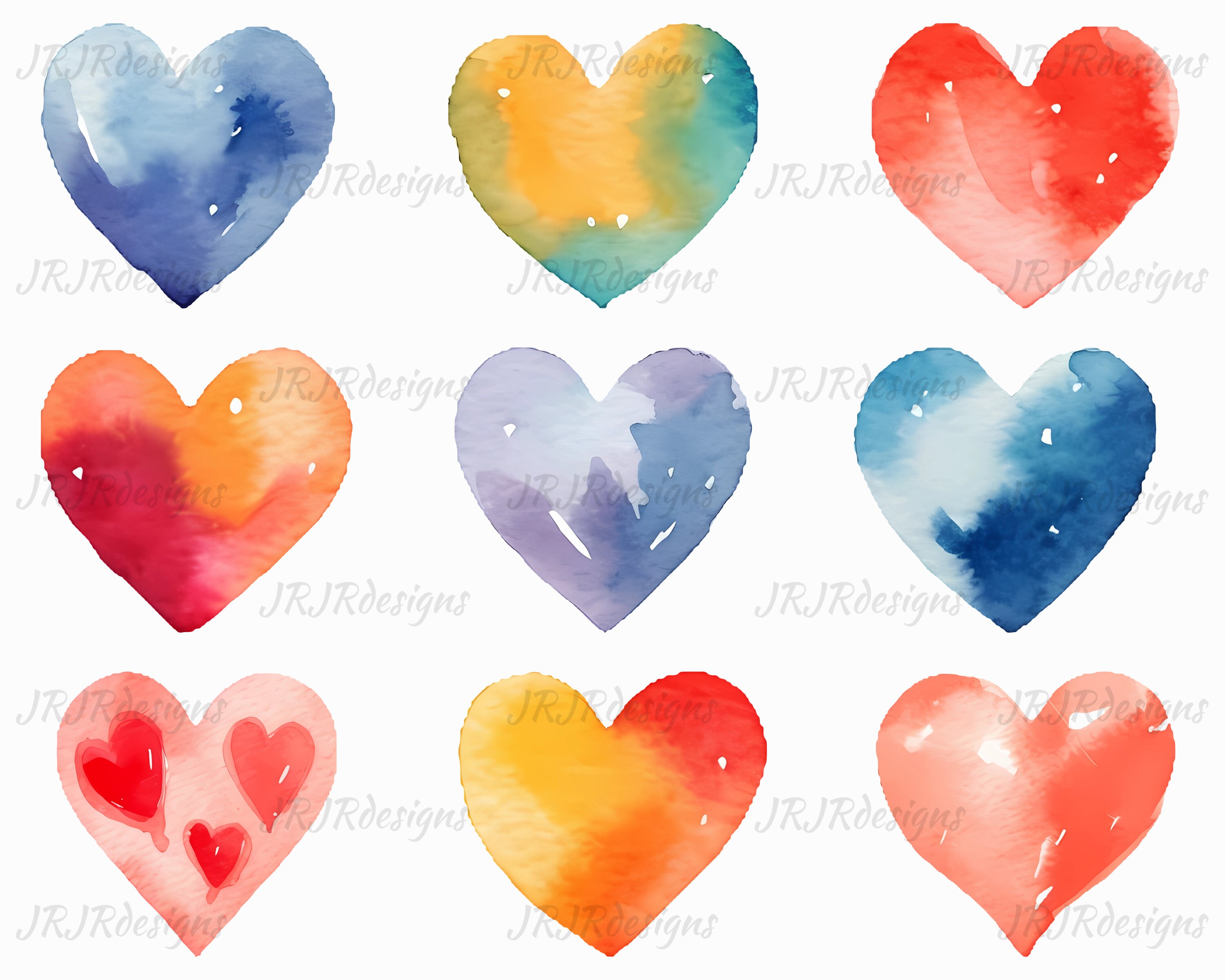 45 Rainbow Hearts Clipart Bundle Watercolor 300 DPI Love Valentine's ...