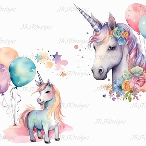 31 Unicorn Birthday Party Clipart Bundle 300 DPI Watercolor Unicorns ...