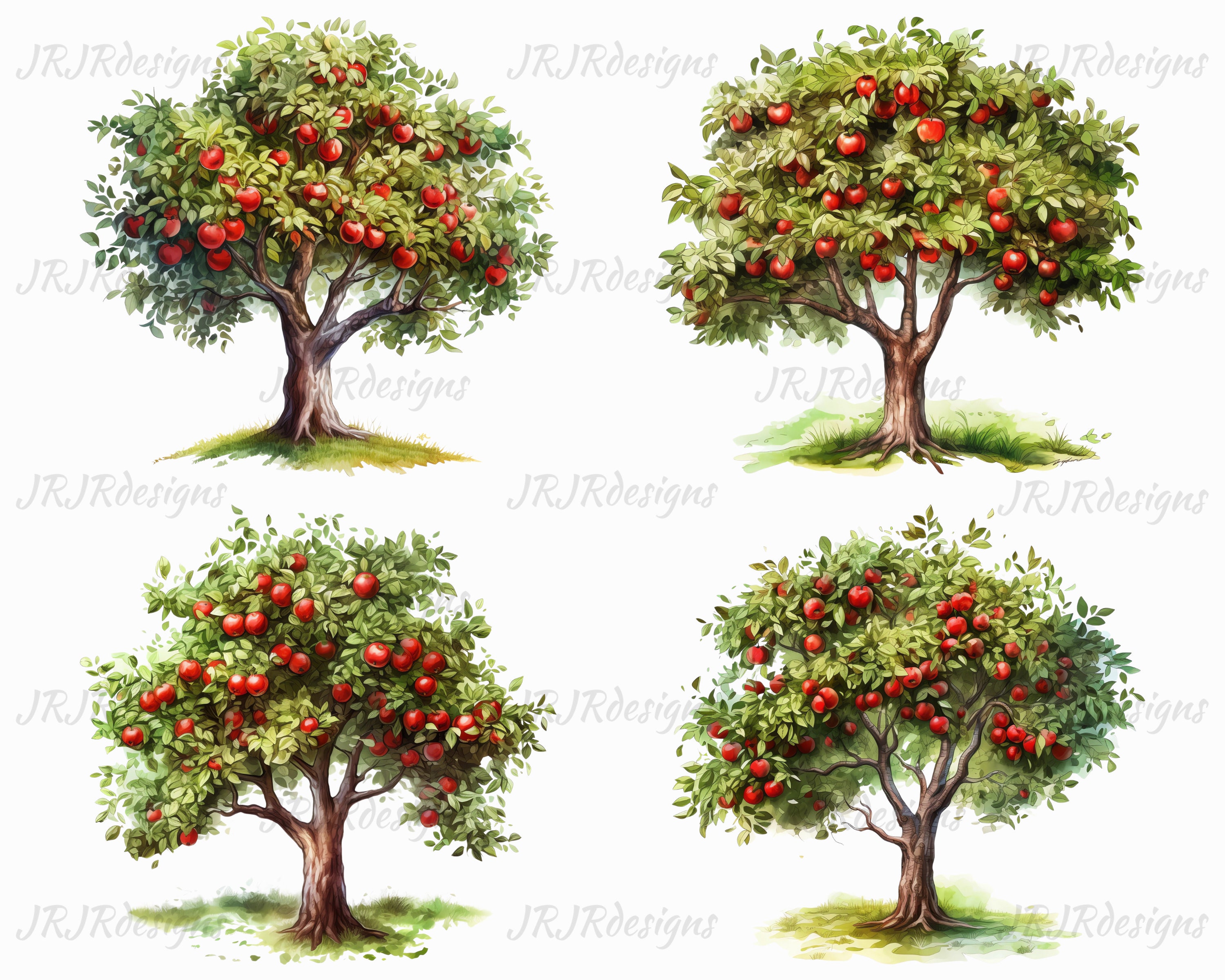 20 Apple Trees Clipart Bundle | 300 DPI | Watercolor | Nature | Fruit ...