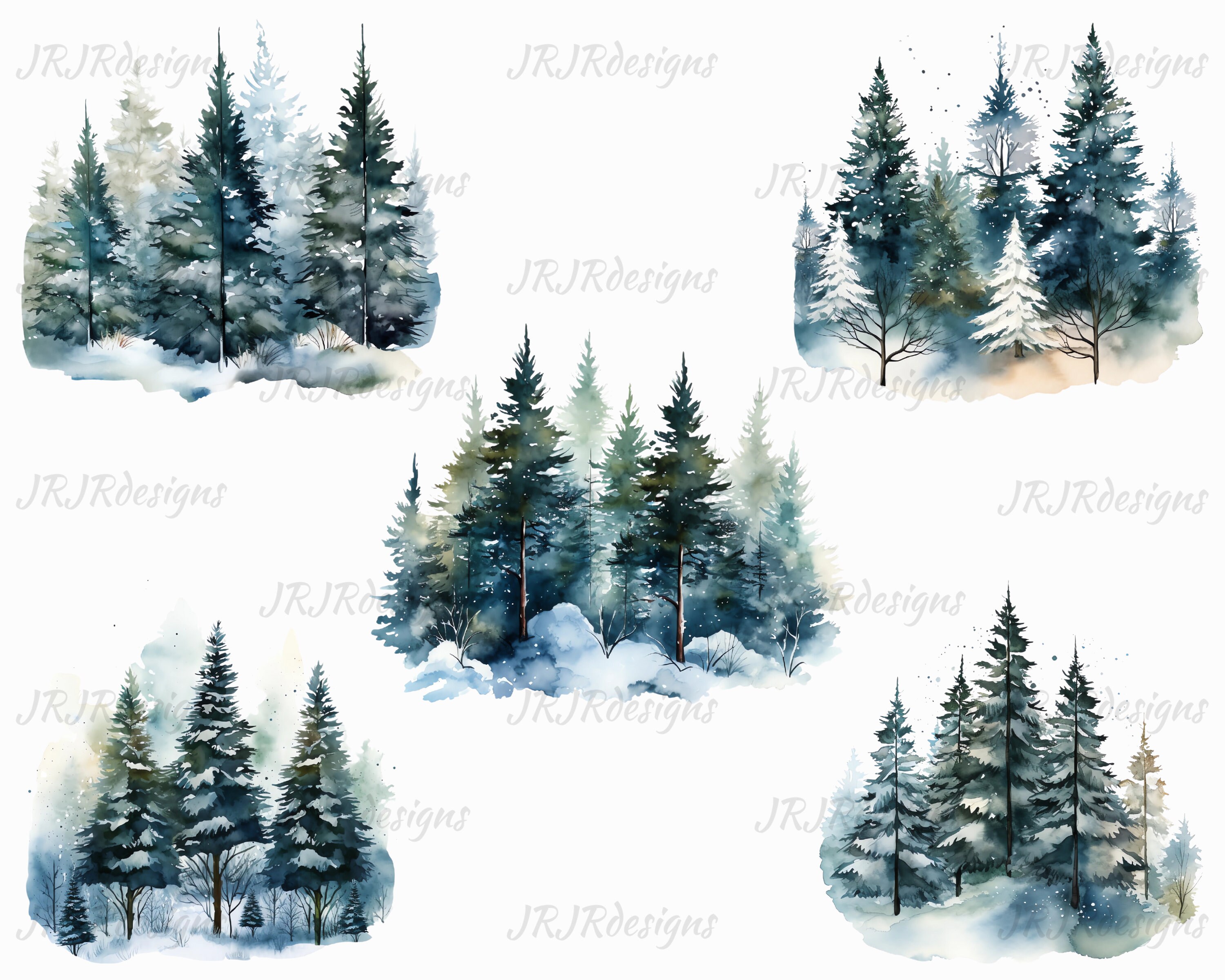 35 Winter Pine Trees Clipart Bundle | Watercolor | 300 DPI | Nature ...