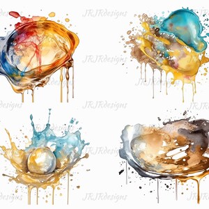 20 Metallic Watercolor Splashes Clipart Bundle | 300 DPI | Luxury ...