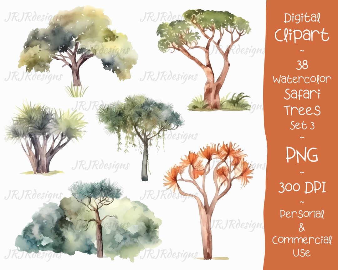 38 Safari Trees Clipart Bundle | 300 DPI | Watercolor Africa Trees ...