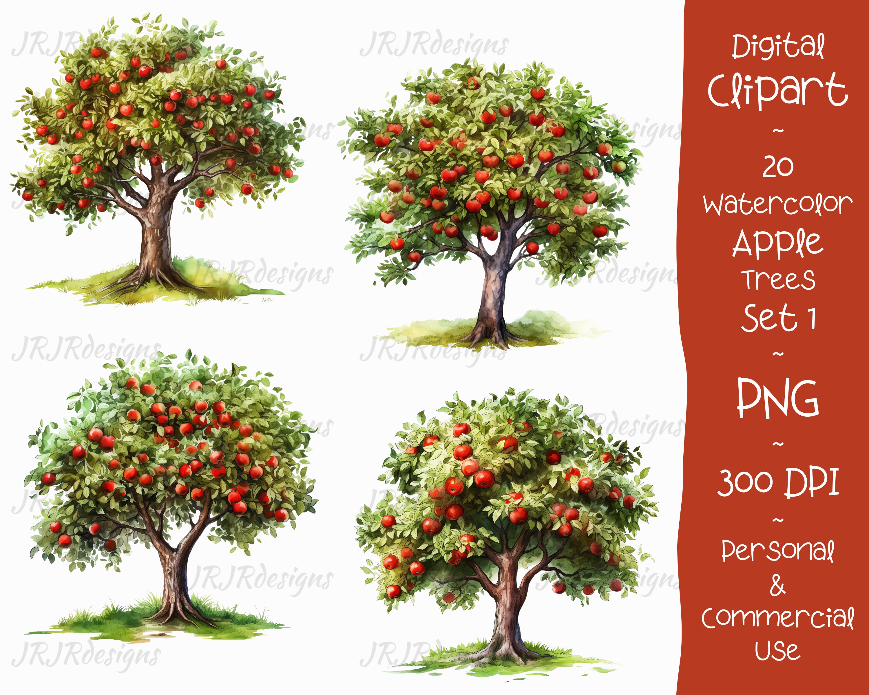 20 Apple Trees Clipart Bundle 300 DPI Watercolor Nature Fruit Delicious ...