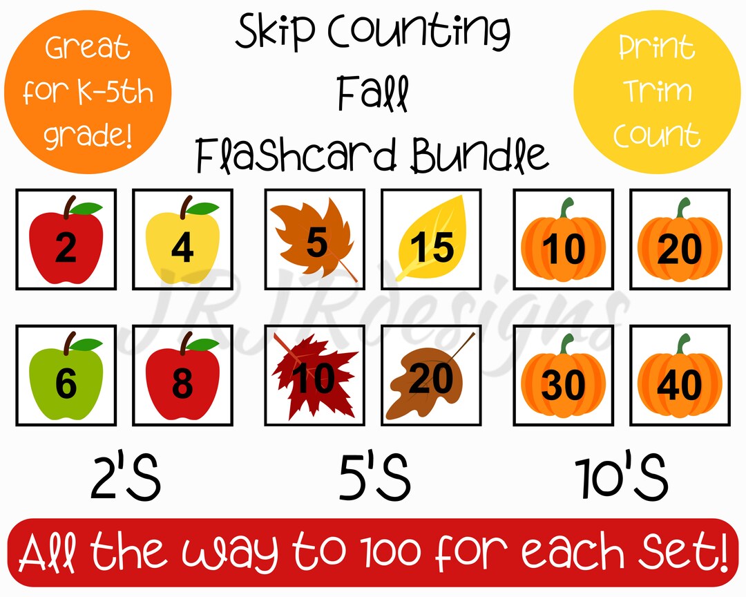 Skip Counting Fall Flashcard Bundle | Count by 2's 5's 10's | Math ...