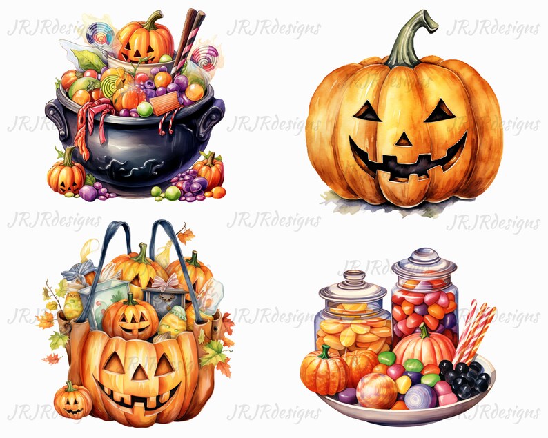 20 Trick or Treat Theme Clipart Bundle 300 DPI Watercolor - Etsy
