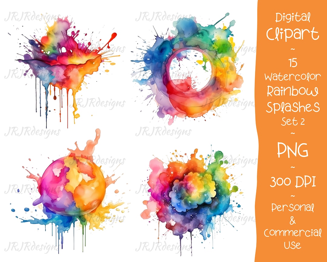 15 Rainbow Watercolor Splashes Clipart Bundle 300 DPI - Etsy