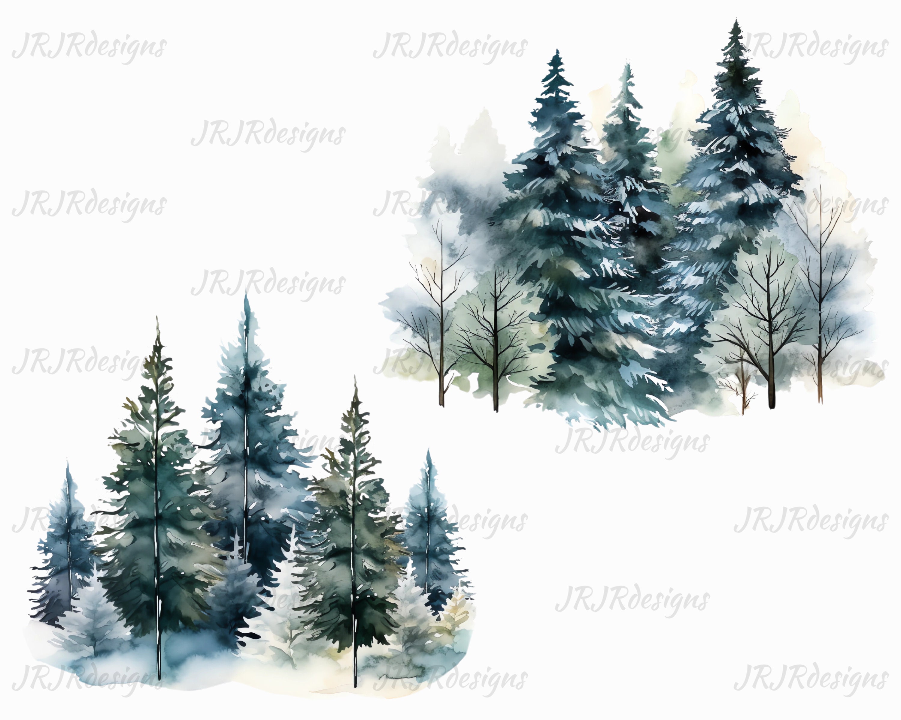 35 Winter Pine Trees Clipart Bundle | Watercolor | 300 DPI | Nature ...