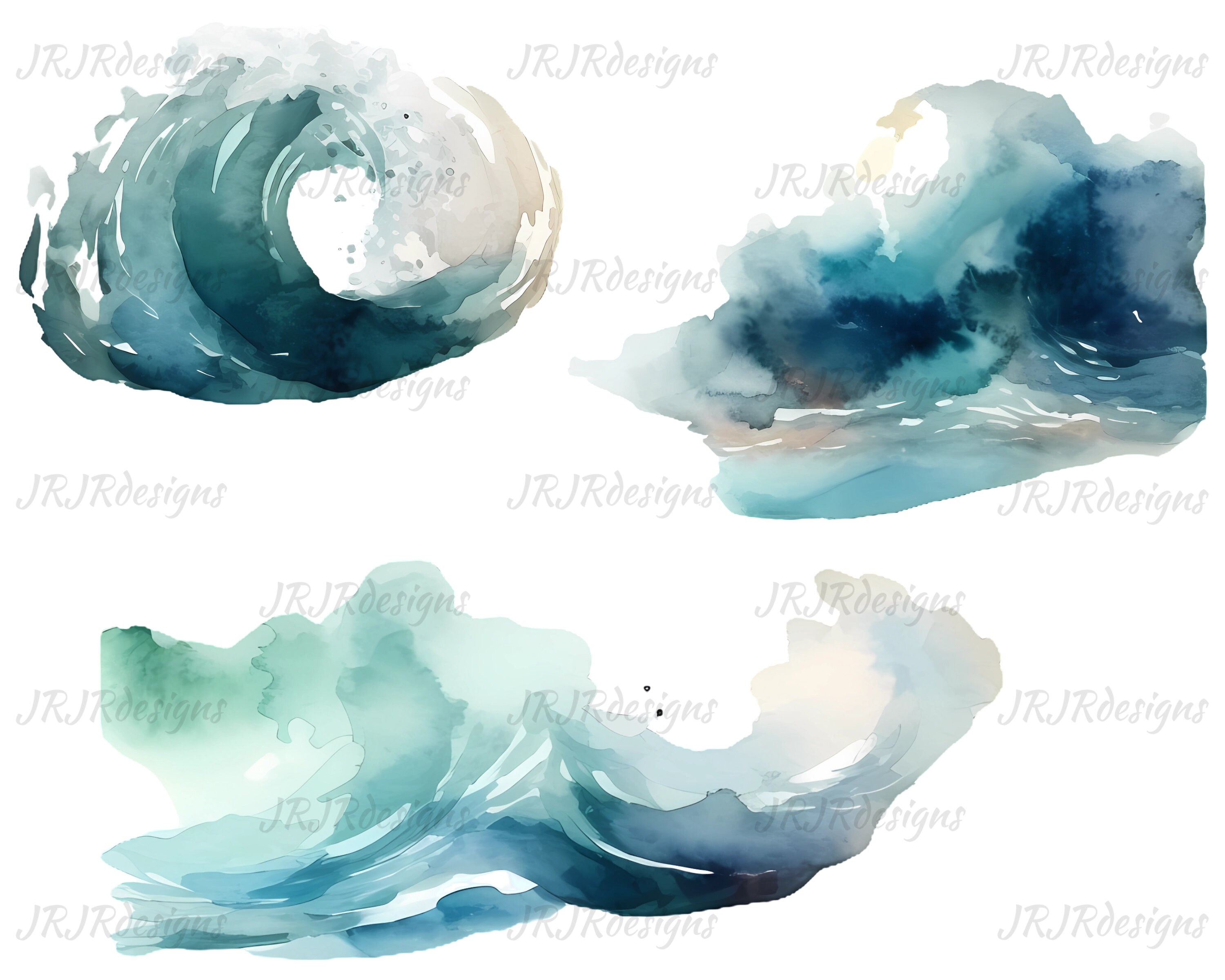22 Watercolor Ocean Waves Clipart Bundle 300 DPI Tidal Waves Tsunamis ...