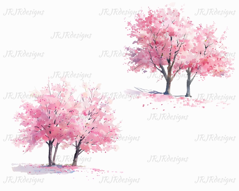 25 Cherry Blossom Trees Clipart Bundle 300 DPI Watercolor Spring Trees ...