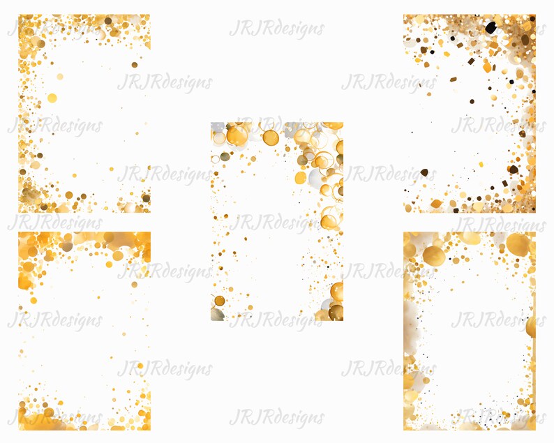 Gold Confetti Frames Clipart: Watercolor Glitter Bundle (digital ...