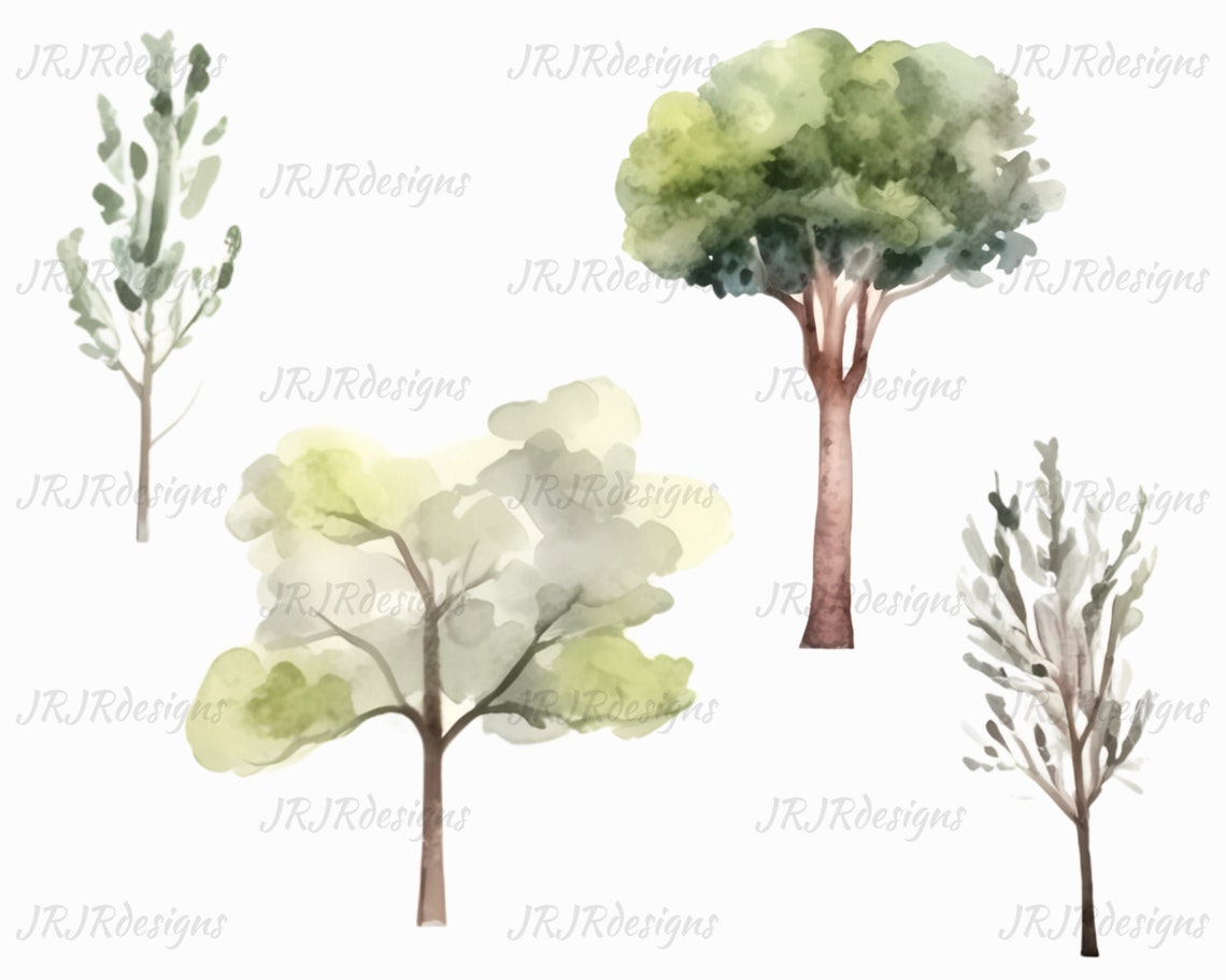26 Woodland Trees Clipart Bundle | 300 DPI | Watercolor Forest Trees ...