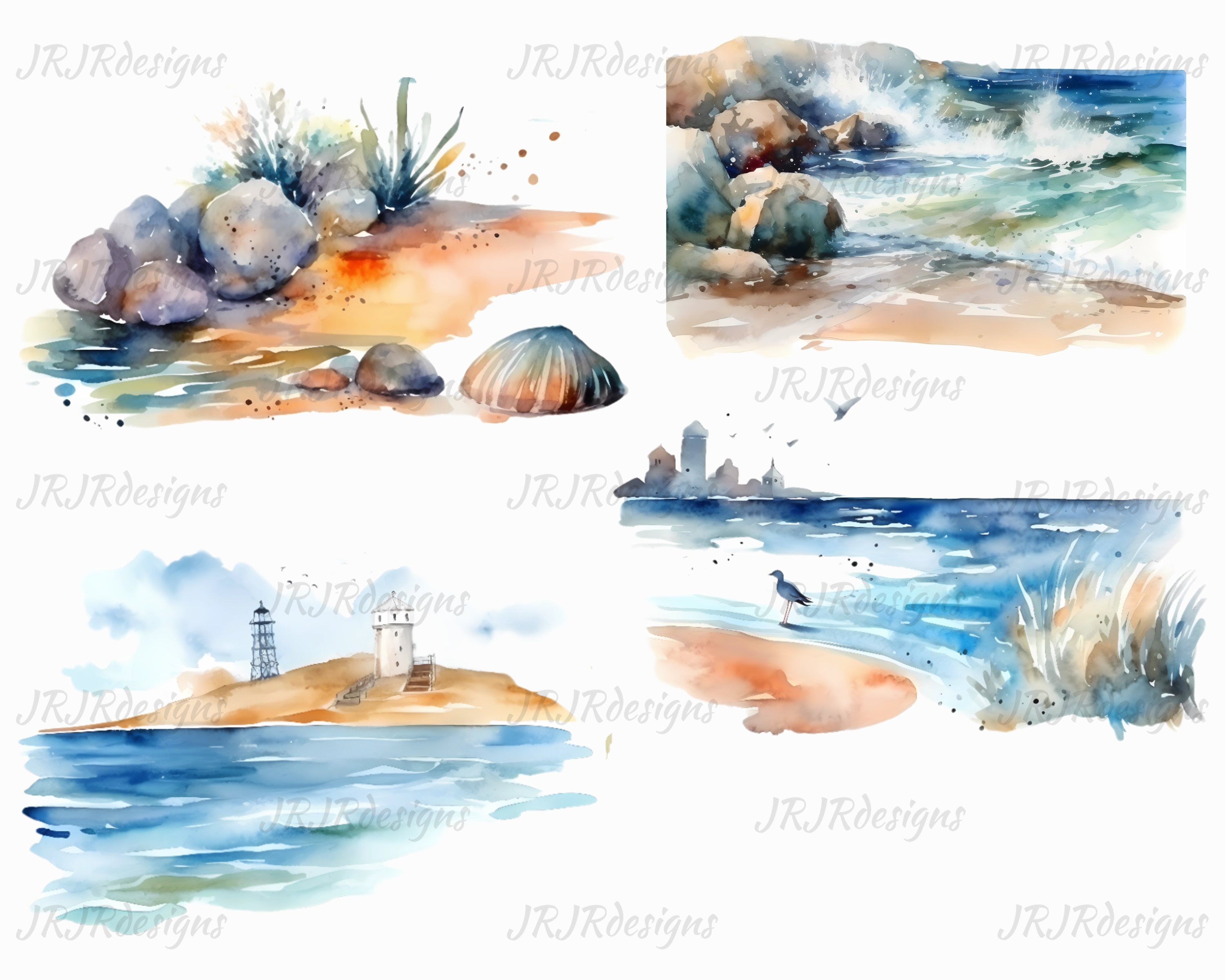 38 Shorelines Clipart Bundle 300 DPI Watercolor Coastlines Water Sand ...