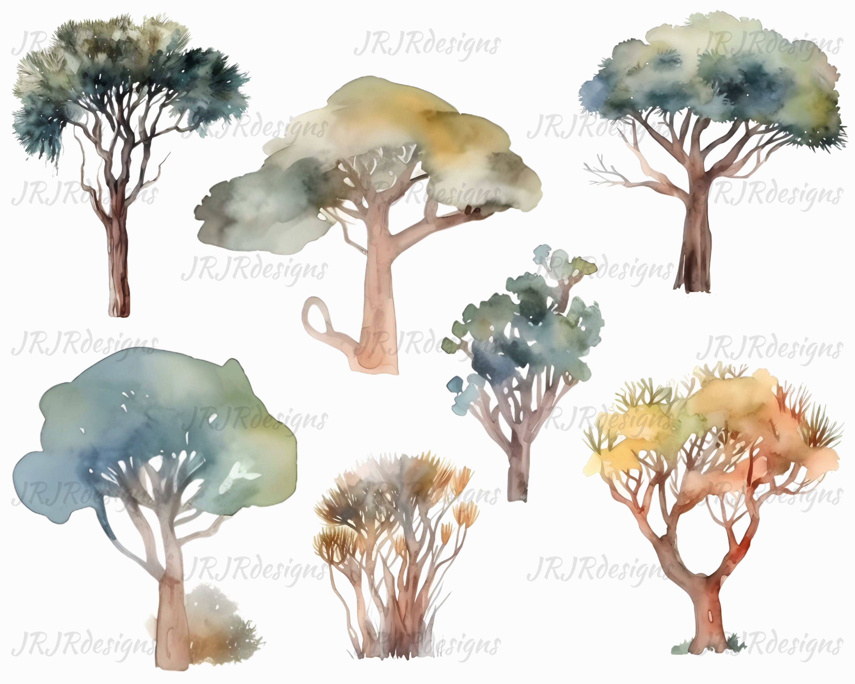 38 Safari Trees Clipart Bundle | 300 DPI | Watercolor Africa Trees ...