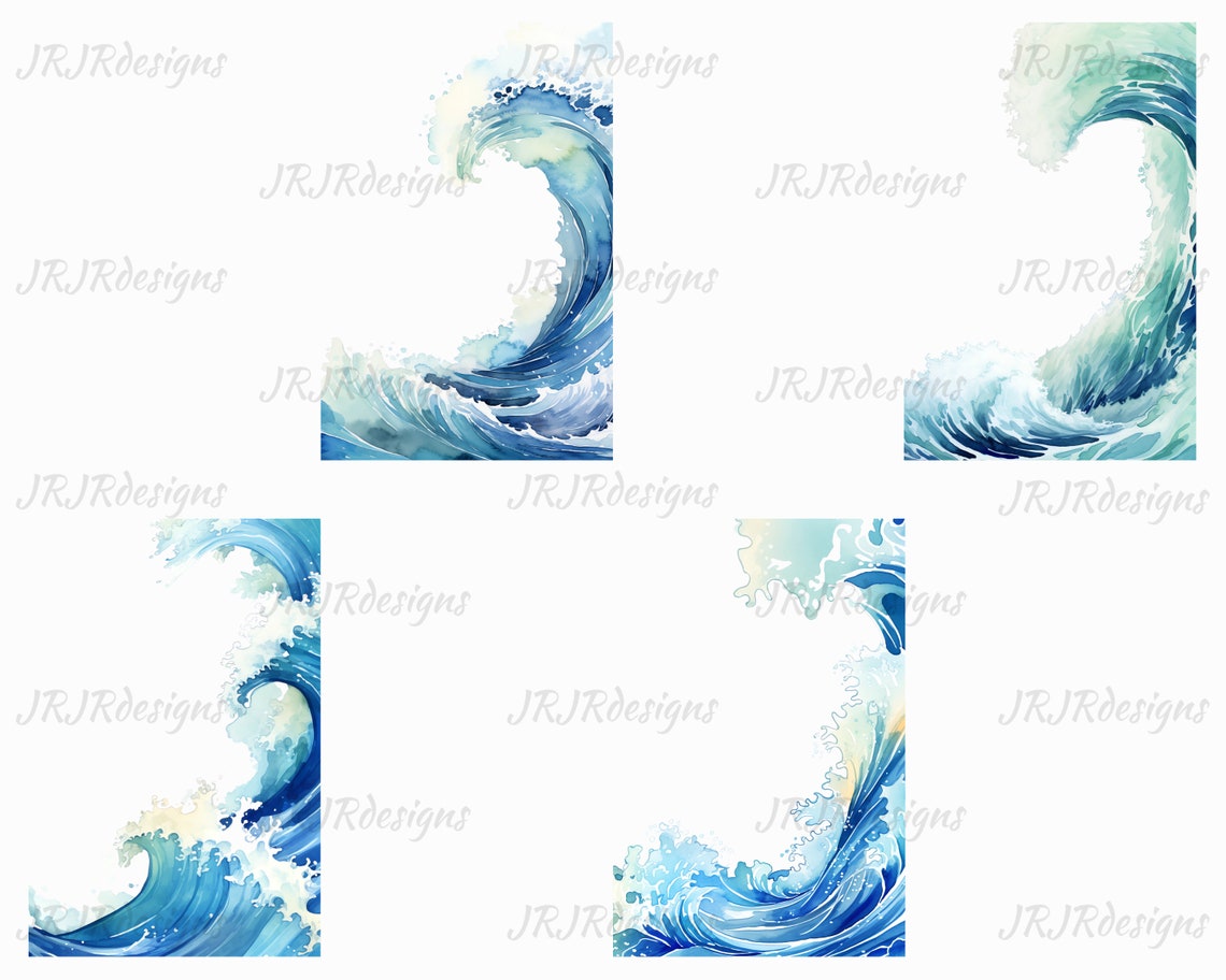 24 Ocean Waves Corner Frames Clipart Bundle | Aspect Ratio 2:3 | 300 ...