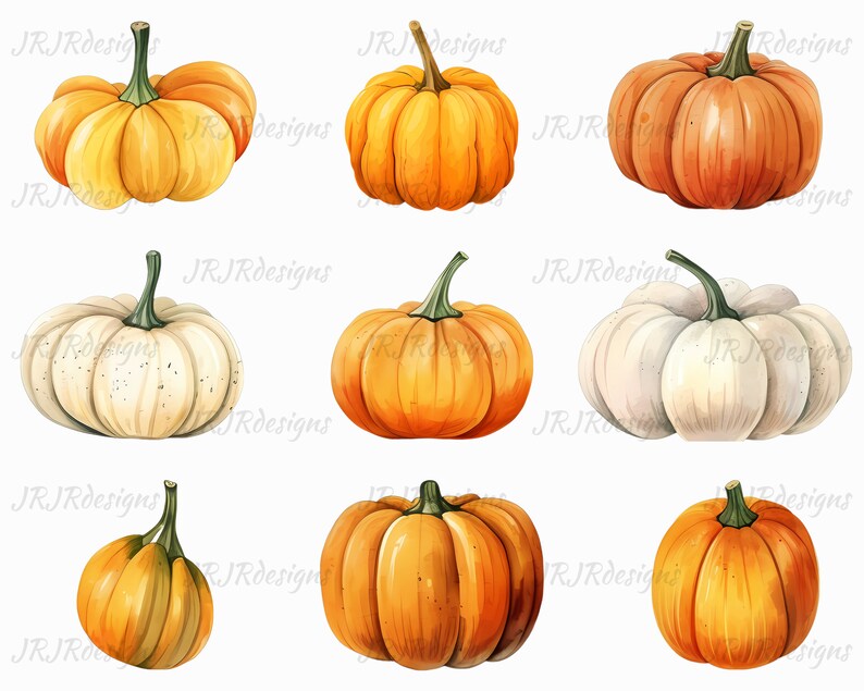 40 Pumpkins Clipart Bundle | 300 DPI | Watercolor | Harvest Season ...