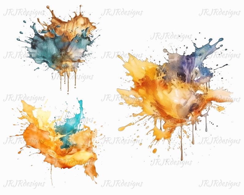 20 Metallic Watercolor Splashes Clipart Bundle | 300 DPI | Luxury ...