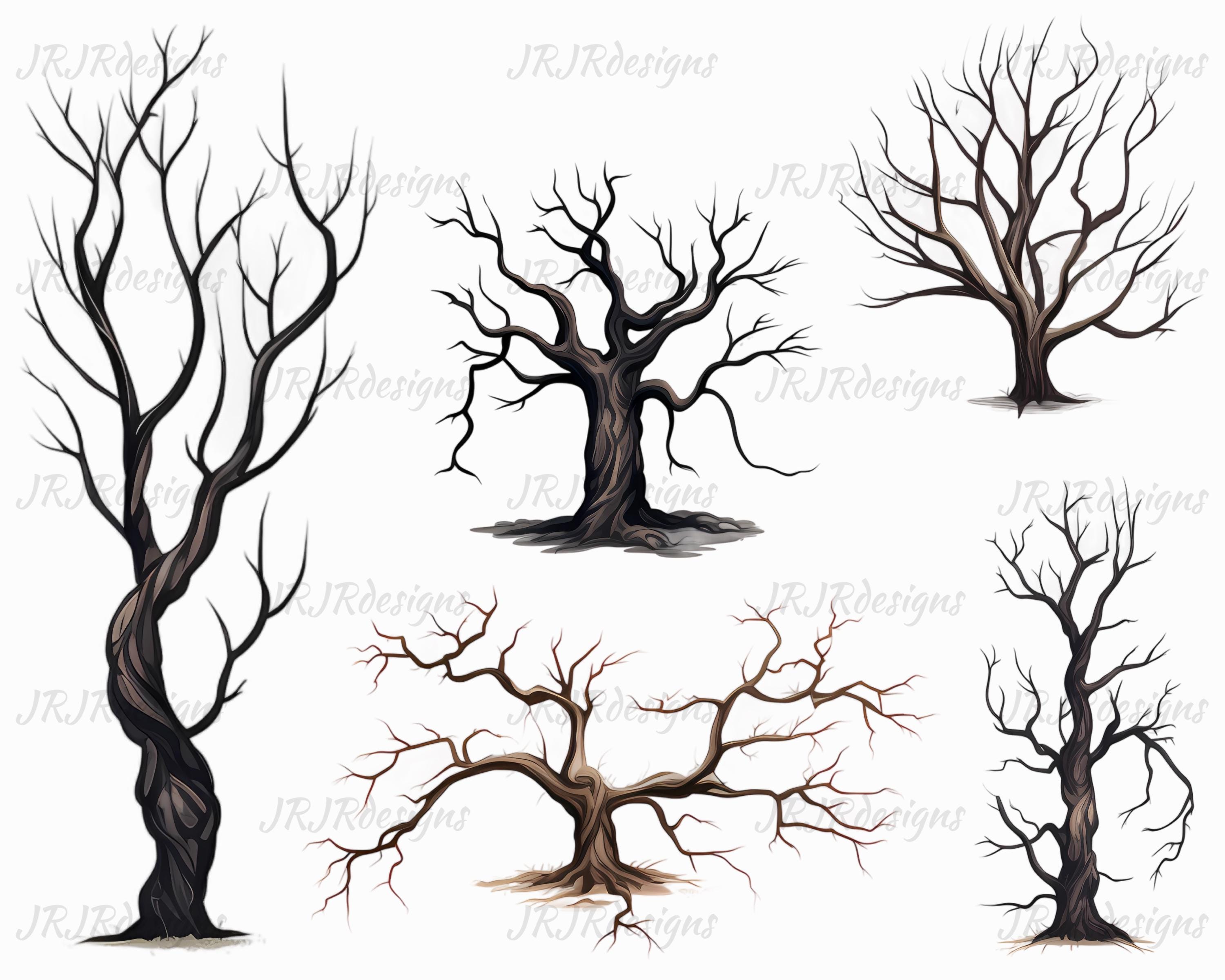 35 Spooky Bare Trees Clipart Bundle | 300 DPI | Watercolor | Halloween ...