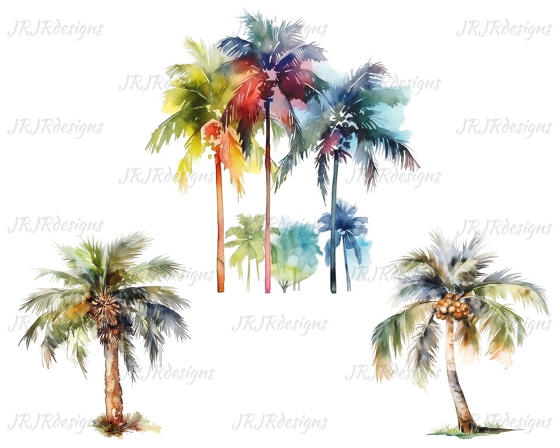 30 Watercolor Palm Trees Clipart Bundle | 300 DPI | Summer | Tropical ...