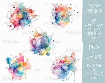 20 Metallic Watercolor Splashes Clipart Bundle | 300 DPI | Luxury ...