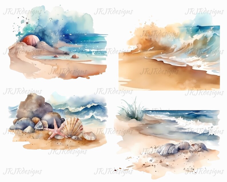 38 Shorelines Clipart Bundle 300 DPI Watercolor Coastlines Water Sand ...