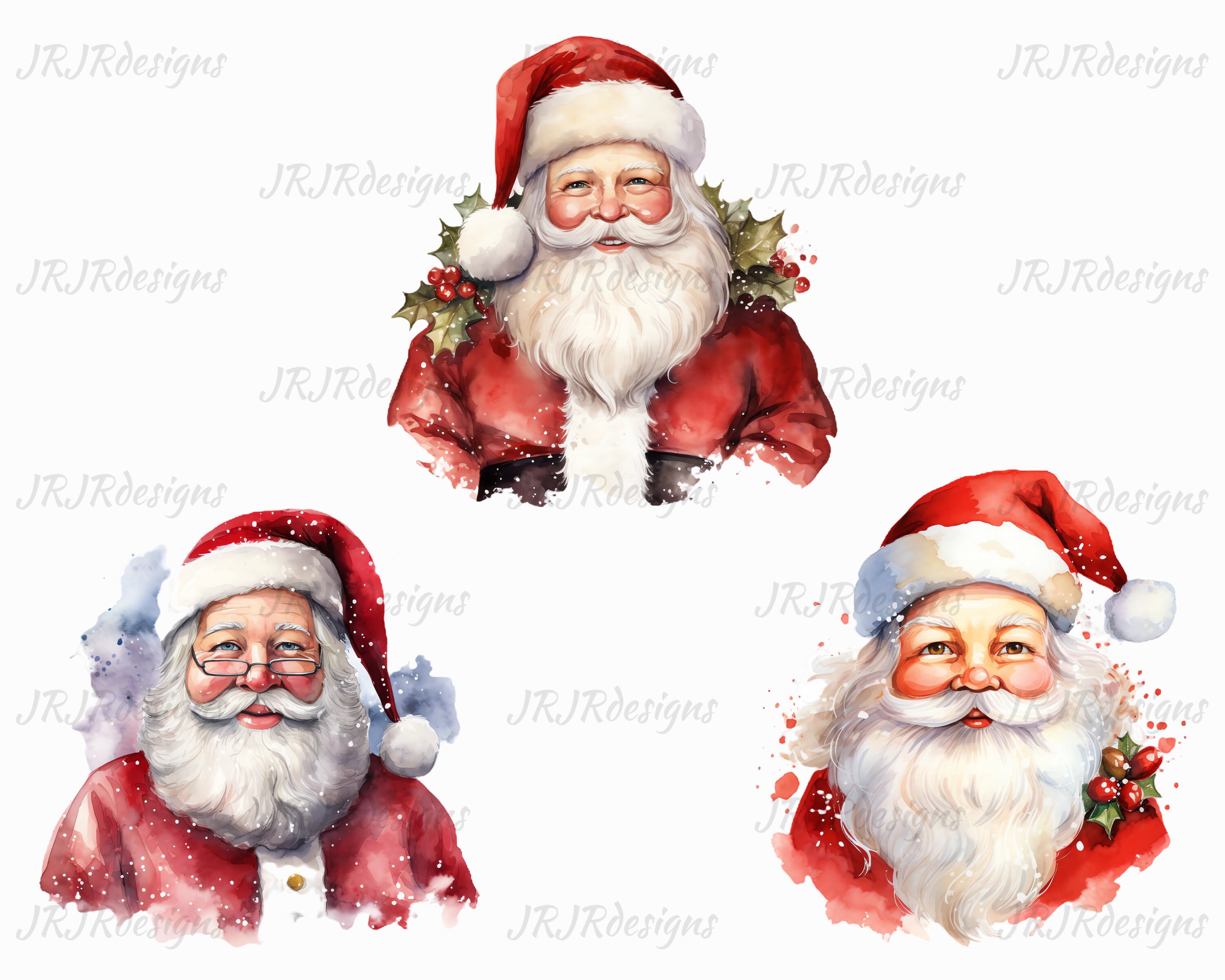 20 Santa Clauses Clipart Bundle | 300 DPI | Watercolor | Father ...