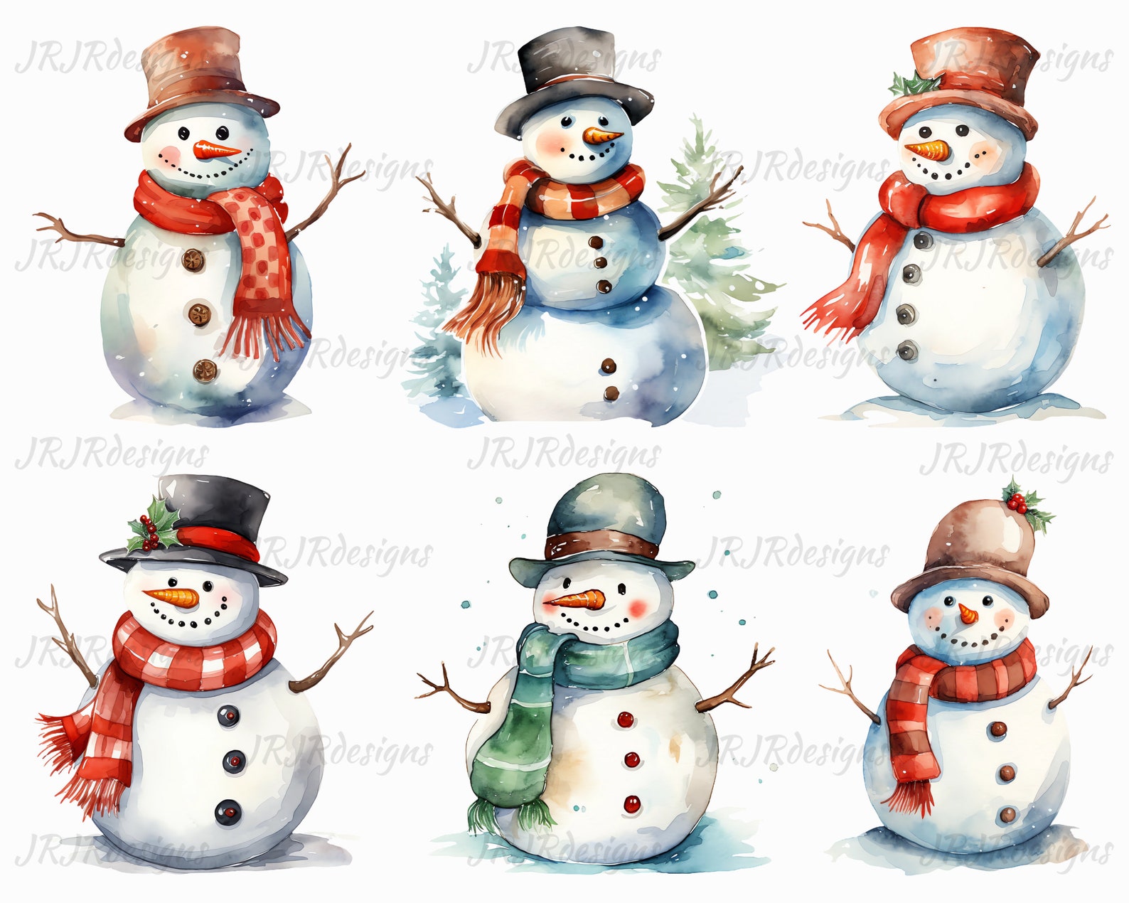 25 Snowmen Clipart Bundle | 300 DPI | Watercolor | Frosty the Snowman ...