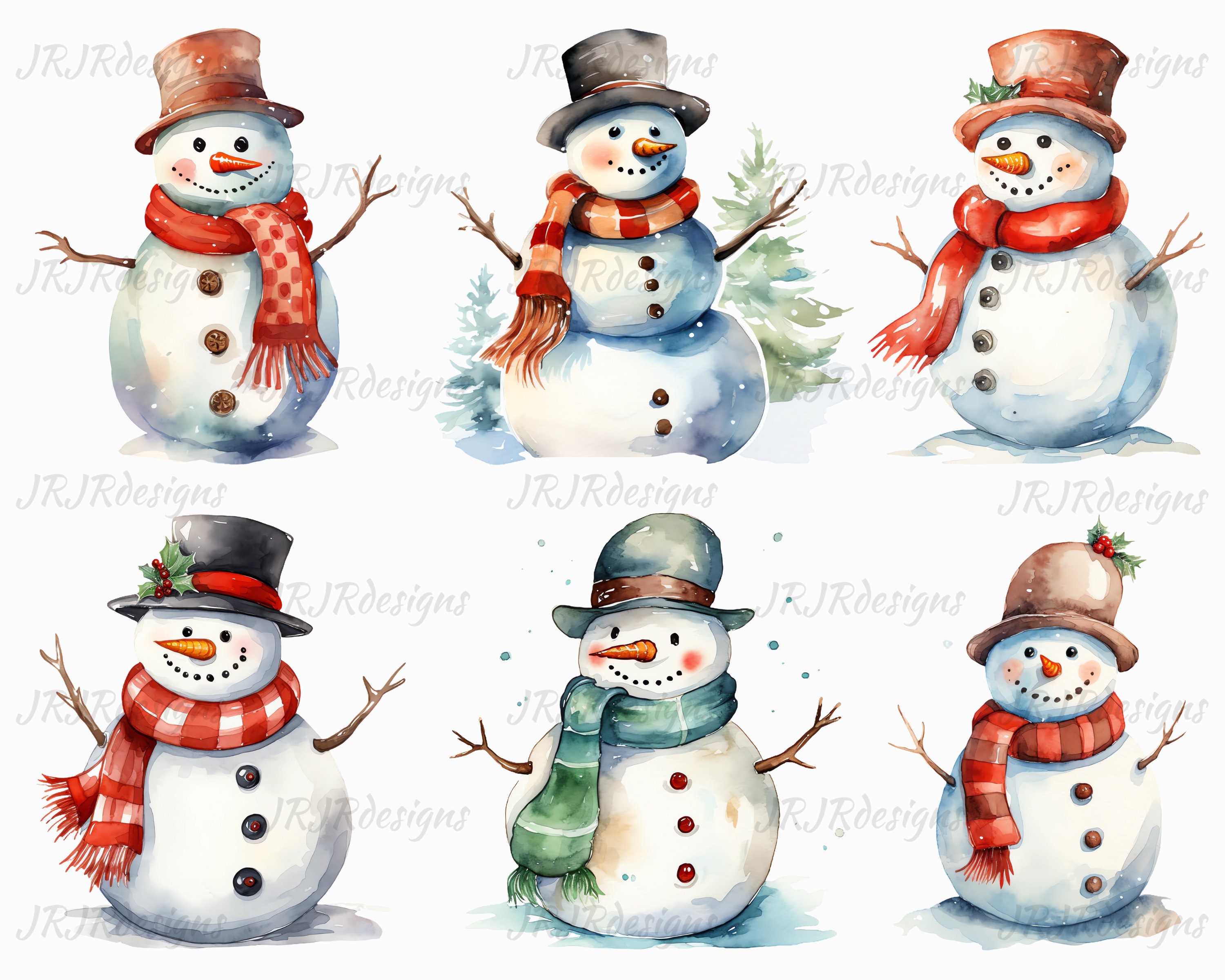 25 Snowmen Clipart Bundle | 300 DPI | Watercolor | Frosty the Snowman ...