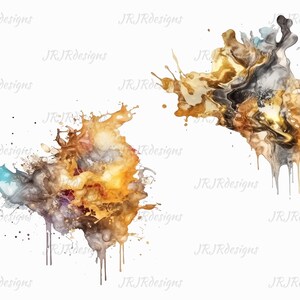 20 Metallic Watercolor Splashes Clipart Bundle | 300 DPI | Luxury ...