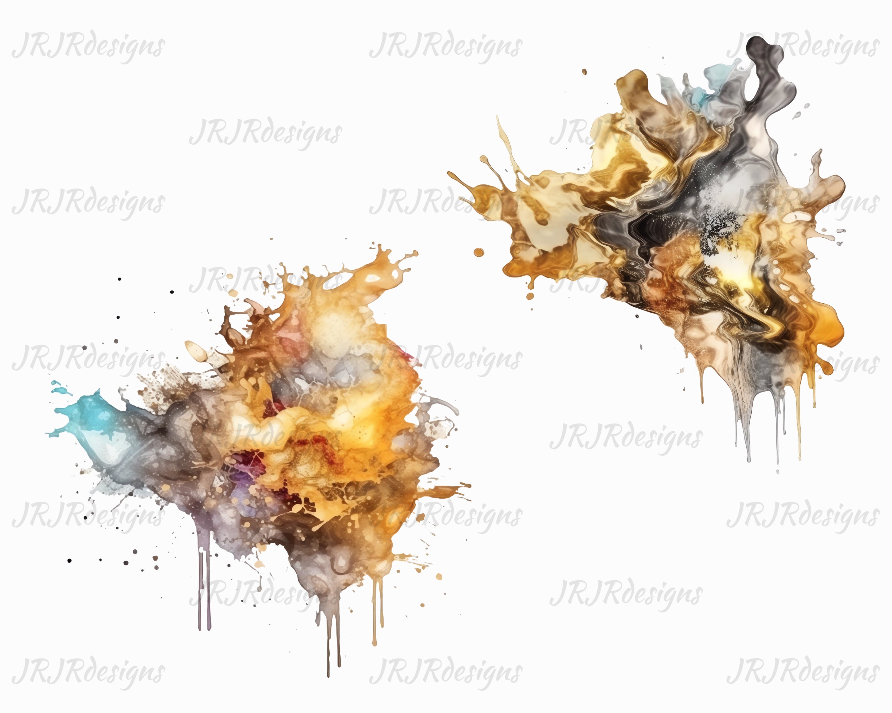 20 Metallic Watercolor Splashes Clipart Bundle | 300 DPI | Luxury ...