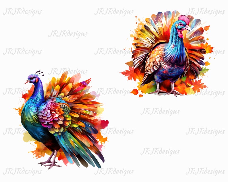 20 Turkeys Clipart Bundle 300 DPI Watercolor Thanksgiving Colorful ...