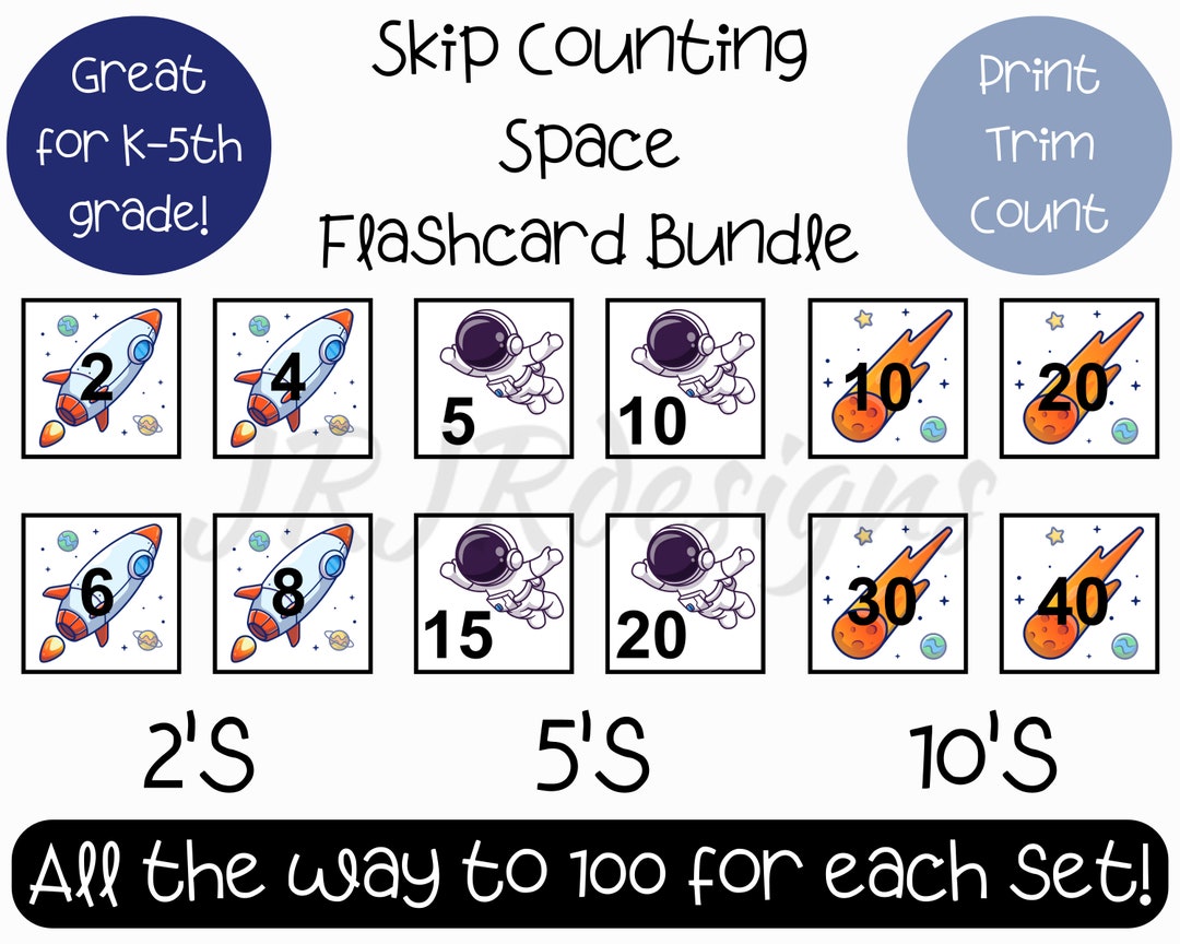 Skip Counting Space Flashcard Bundle | Count by 2's 5's 10's | Math ...