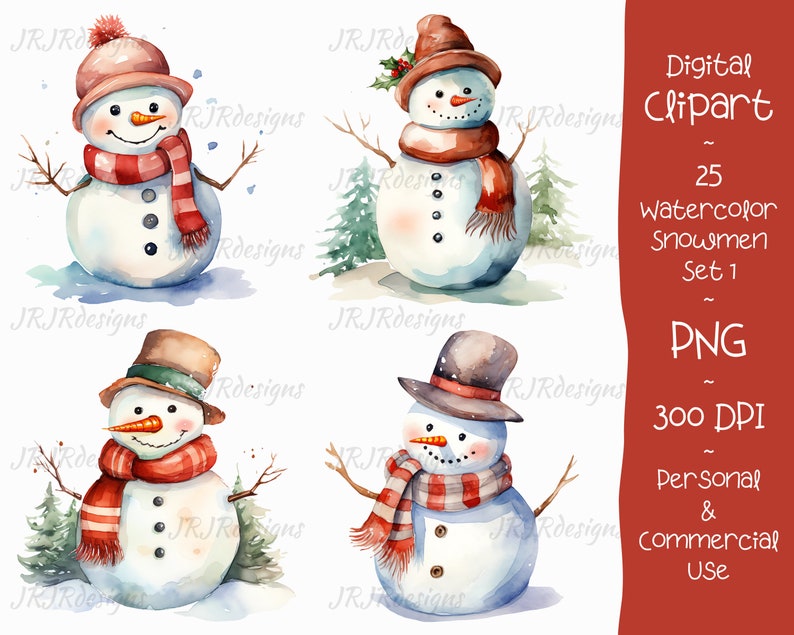 25 Snowmen Clipart Bundle | 300 DPI | Watercolor | Frosty the Snowman ...